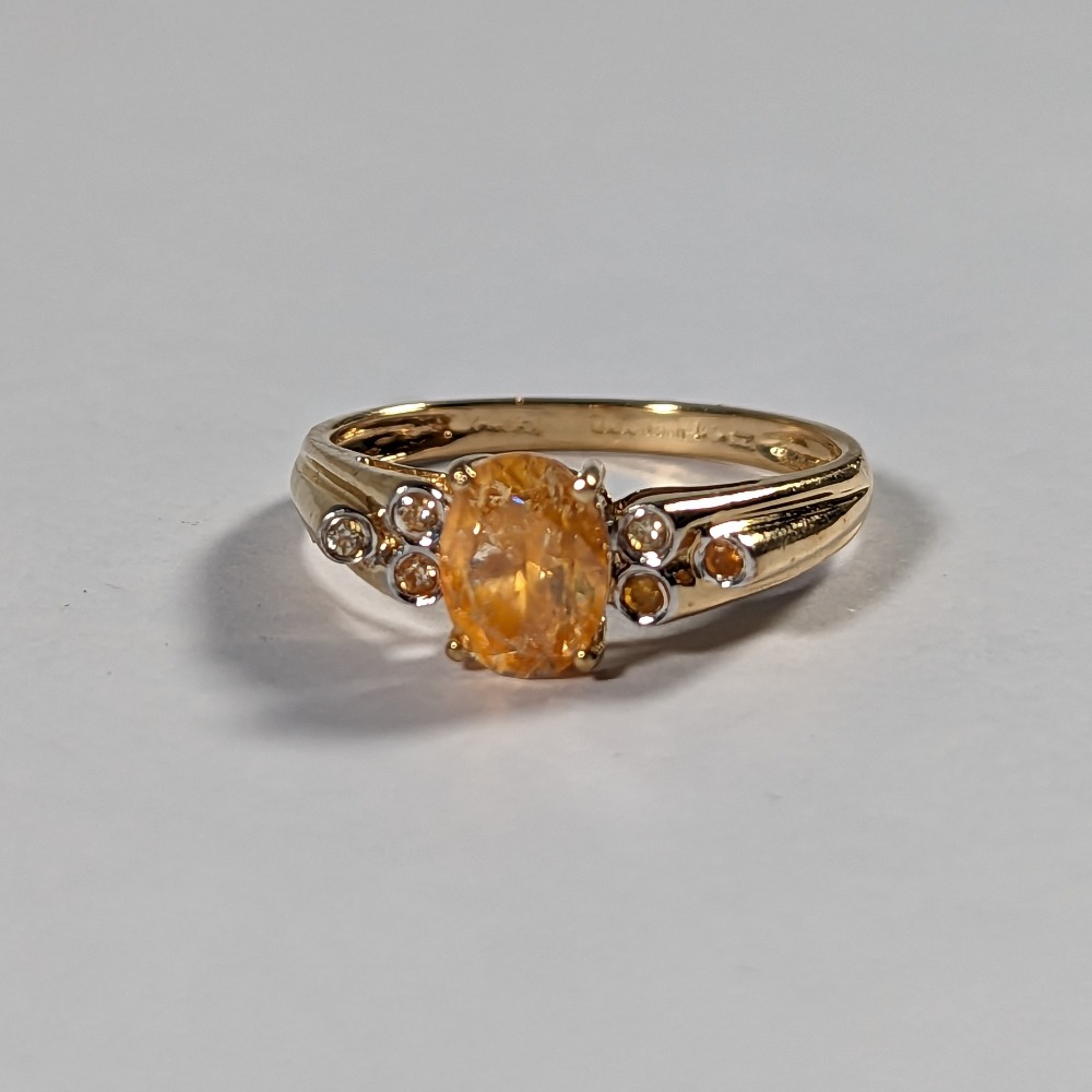 14ct Gold Oval & Round Small Yellow / Orange Stone Ring by QVC Size R ...